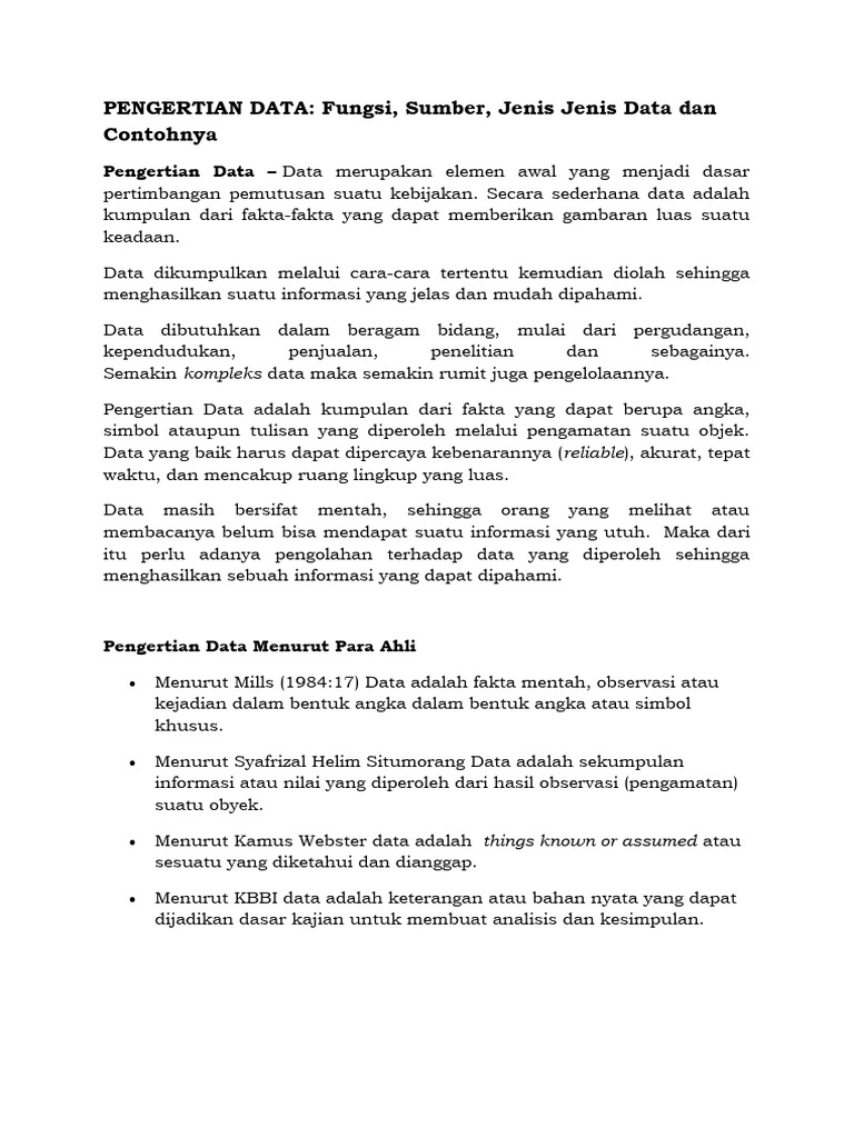 "Pengertian dan Jenis Data" | PDF