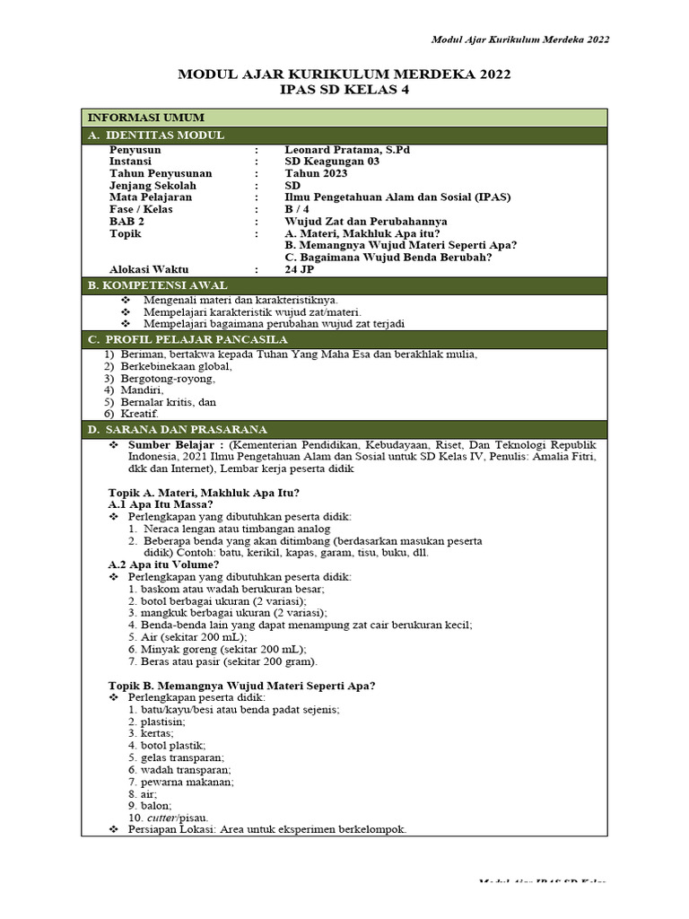 Modul Ajar Kelas 4 | PDF