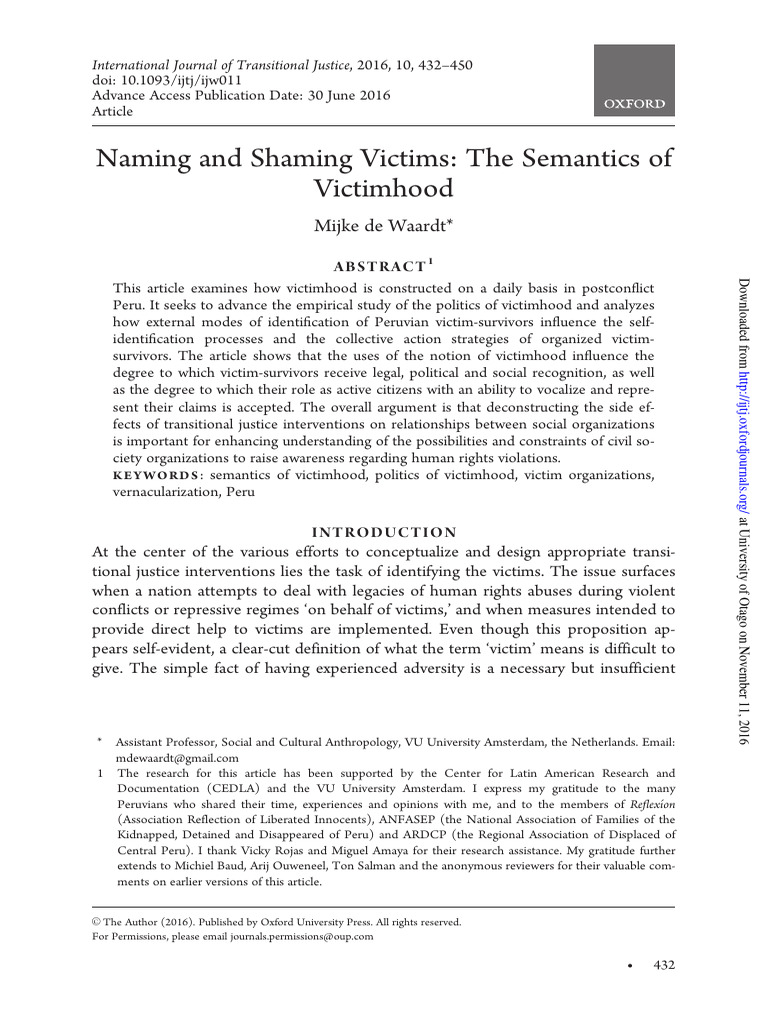 Naming and Shaming Victims-The Semantics of Victimhood | PDF | Non ...