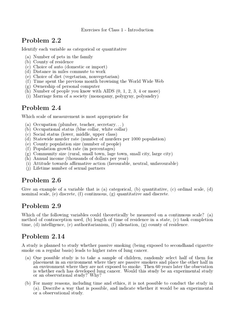 Exercises class 1 | PDF