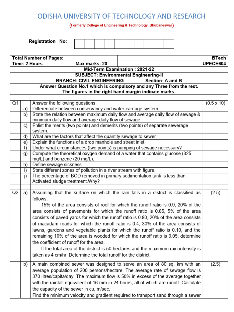 BTech-CE-6th Sem-Environmental Engineering-II - UPECE604-MidSem - A&B ... BTech-CE-6th Sem-Environmental Engineering-II - UPECE604-MidSem - A&B ...