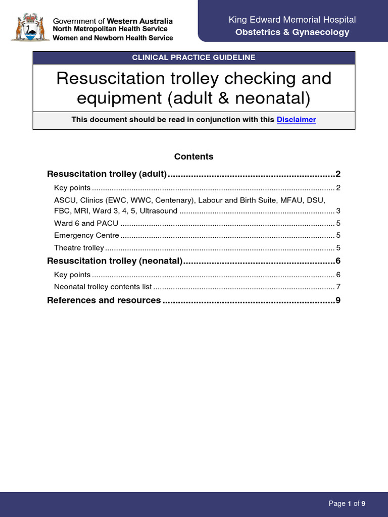 Resuscitation Trolley Guidelines for Adults & Neonates | PDF | Midwife ...