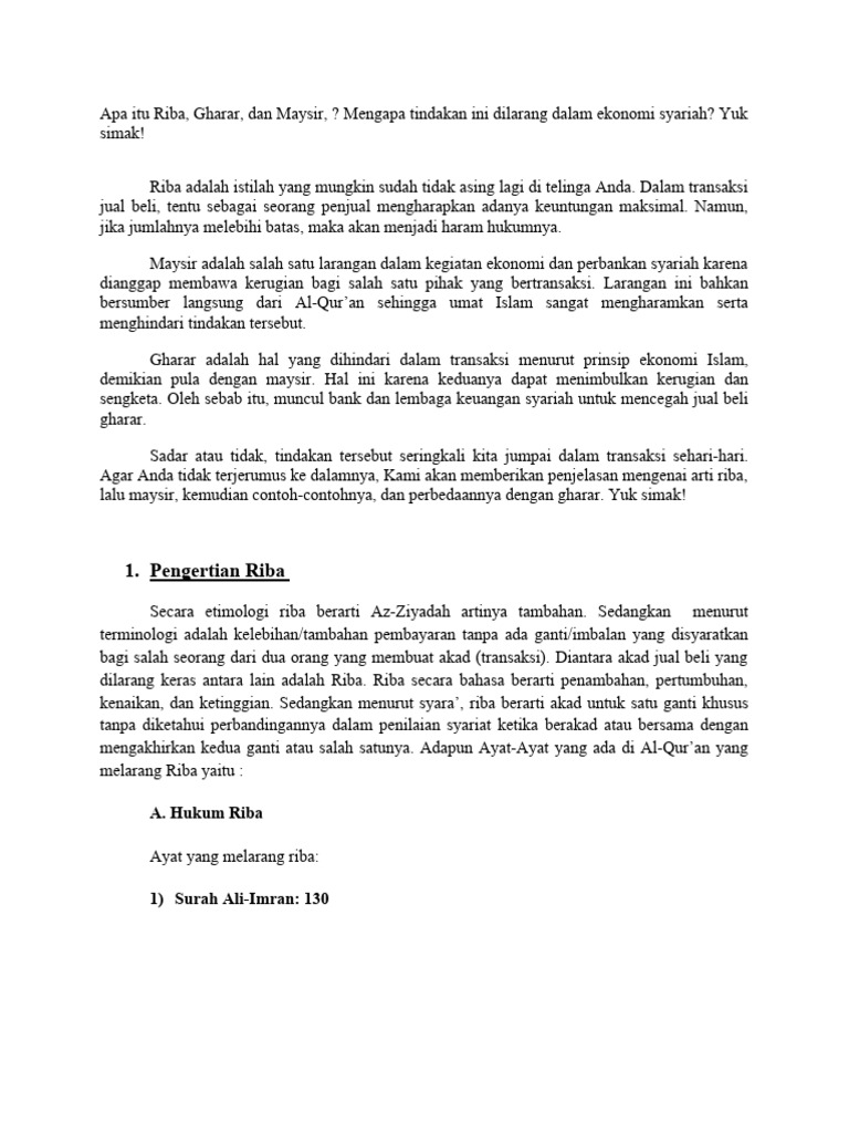 Artikel Riba, Gharar, Maysir | PDF | Ilmu Sosial | Hukum
