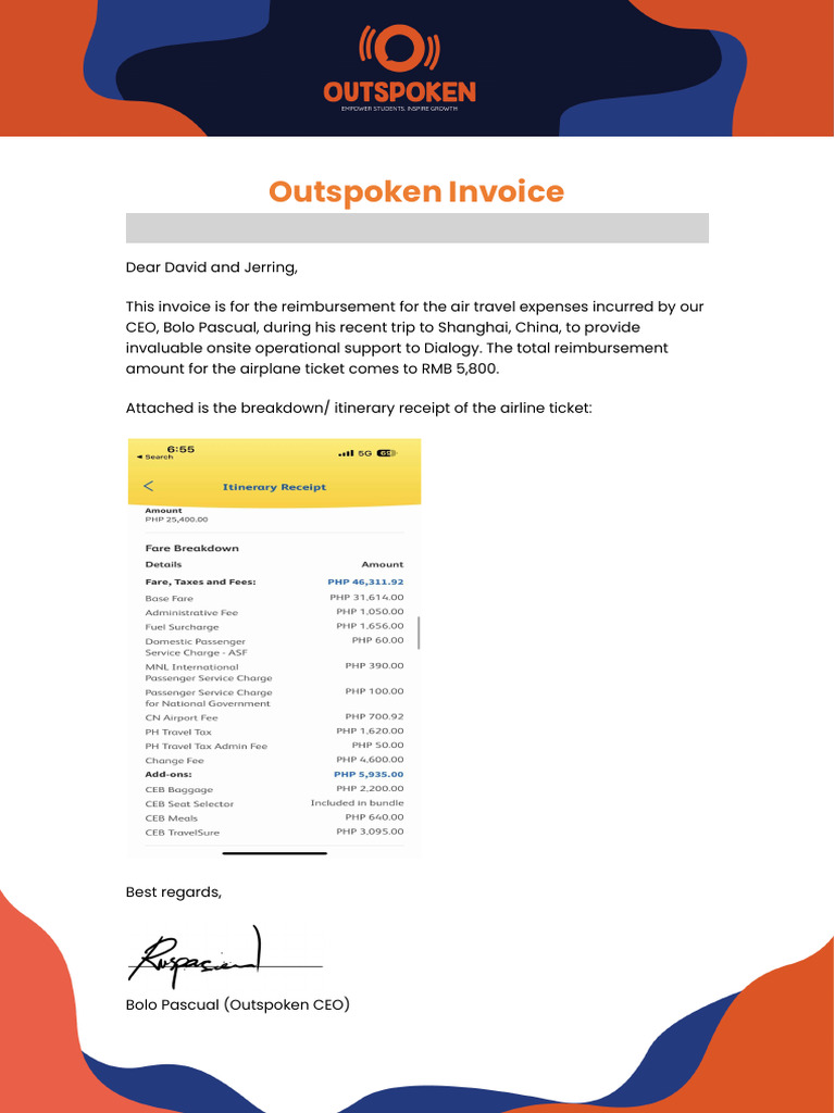 Airplane Invoice (April 2024) | PDF