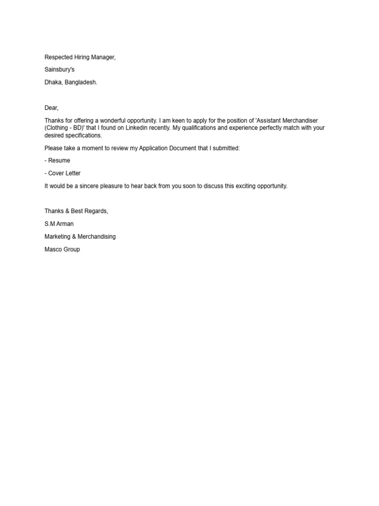 Application for Assistant Merchandiser | PDF