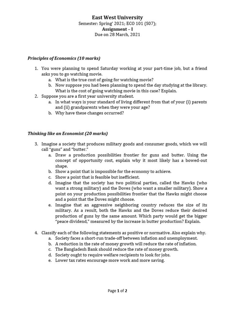ECO 101 - Assignment I | PDF | Economic Equilibrium | Supply And Demand