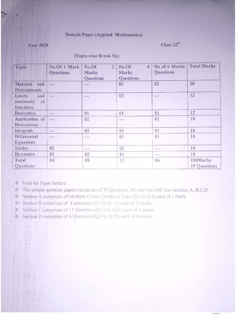 Applied Math Model Test Paper Class 12th | PDF