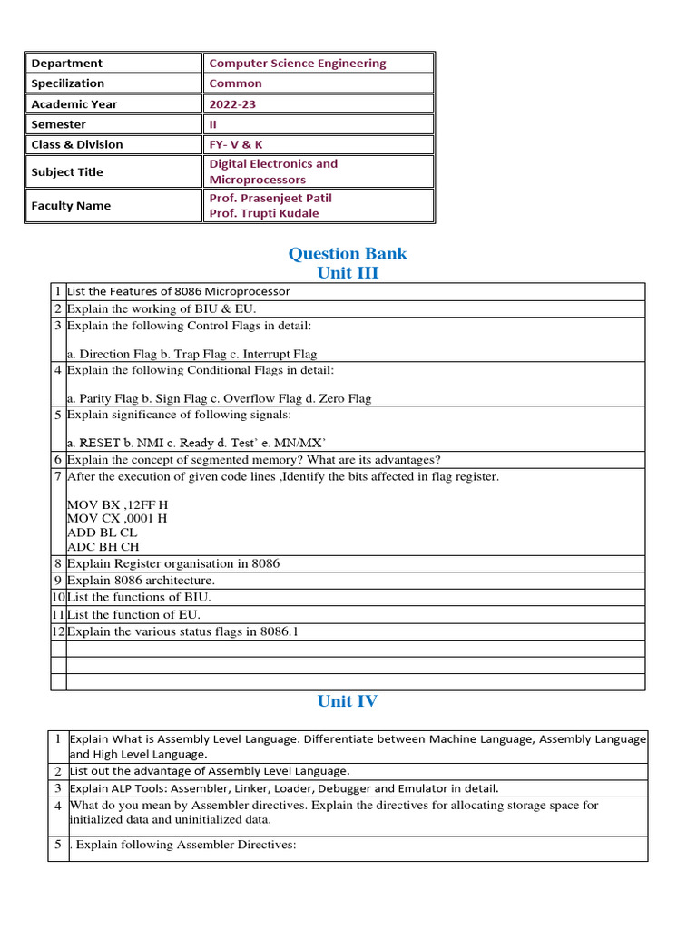 Unit III & IV - QB | Download Free PDF | Assembly Language | Software Engineering