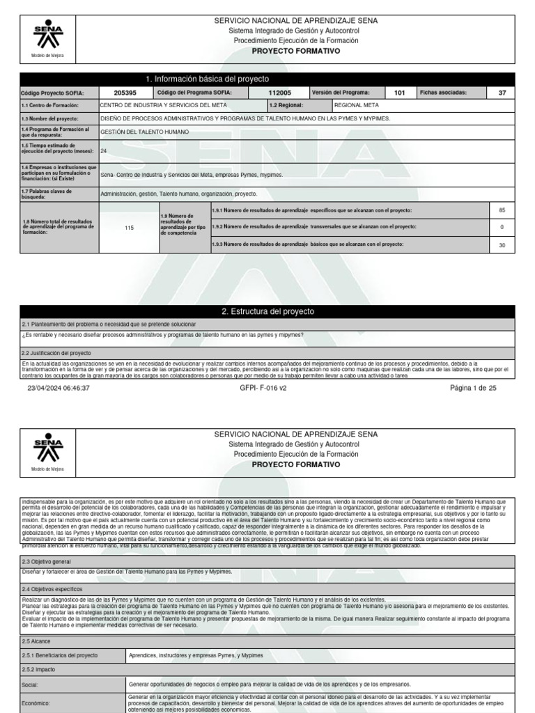 Reporte Proyecto Formativo - 205395 - DISENO DE PROCESOS ADMINISTRAT ...