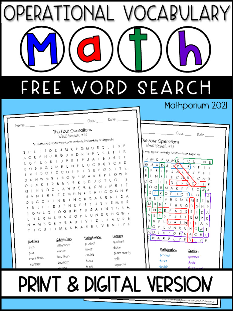 Math Operations Word Search Answers | PDF | Internet | World Wide Web