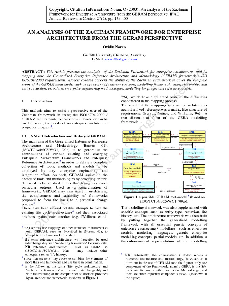 An Analysis Of The Zachman Framework For Pdf Systems Architecture