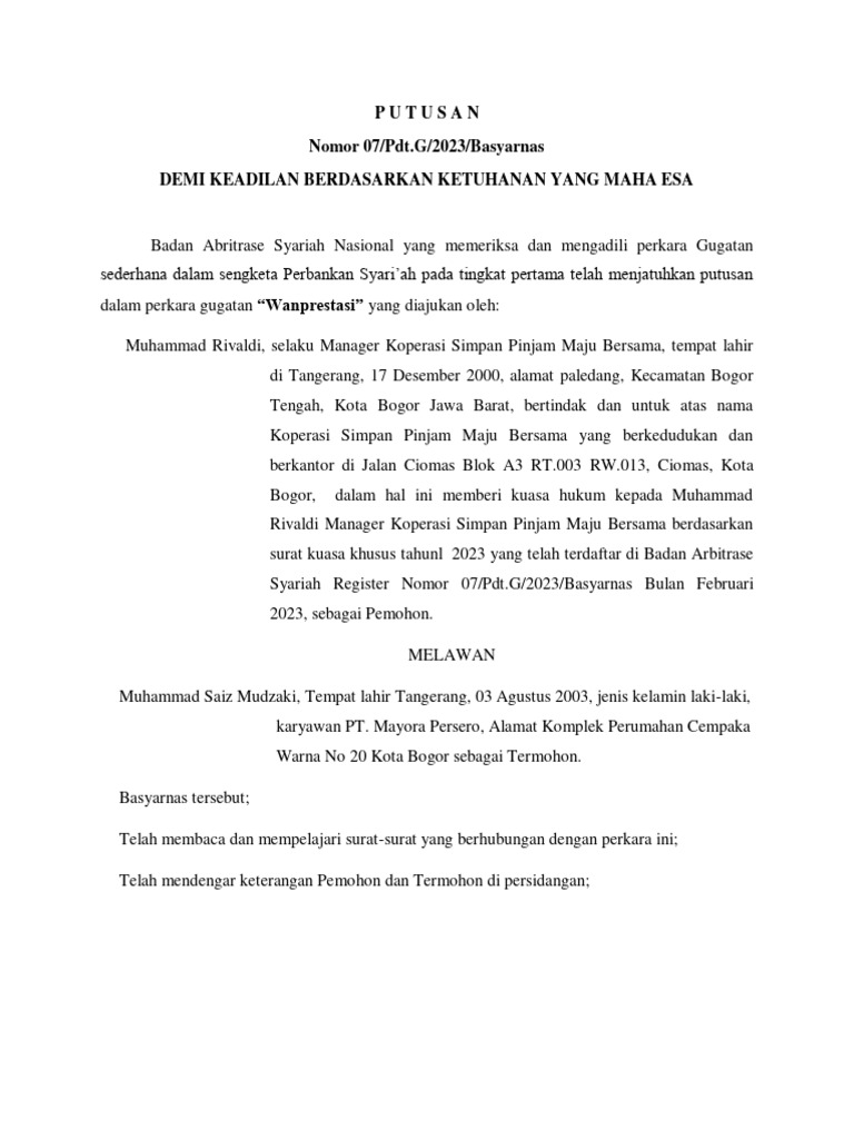 Putusan Arbitrase Wanprestasi | PDF