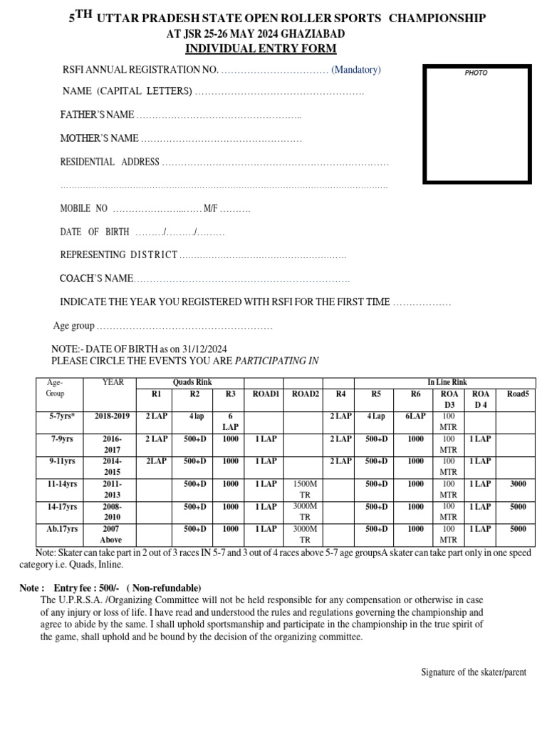RSFI Registration for Roller Sports 2024 | PDF