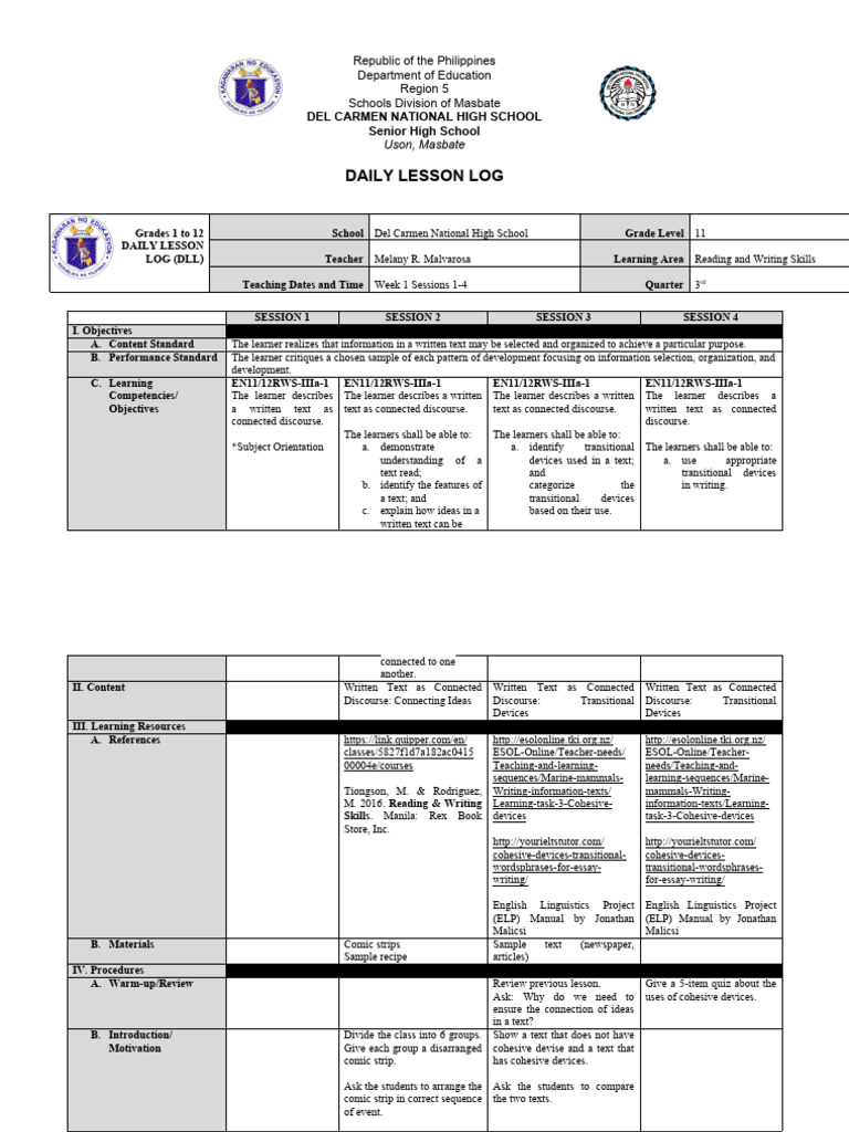 DLL in Reading and Writing | PDF | Learning | Literacy