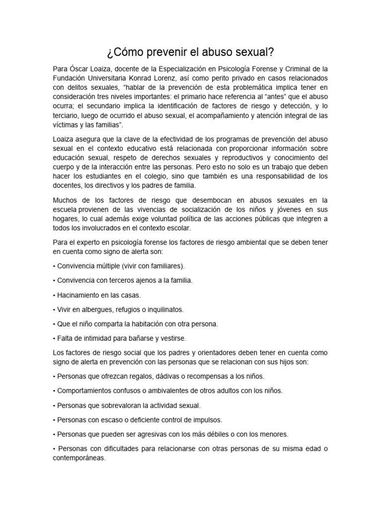 Cómo prevenir el abuso sexual | PDF | Abuso sexual | Abuso Sexual Infantil