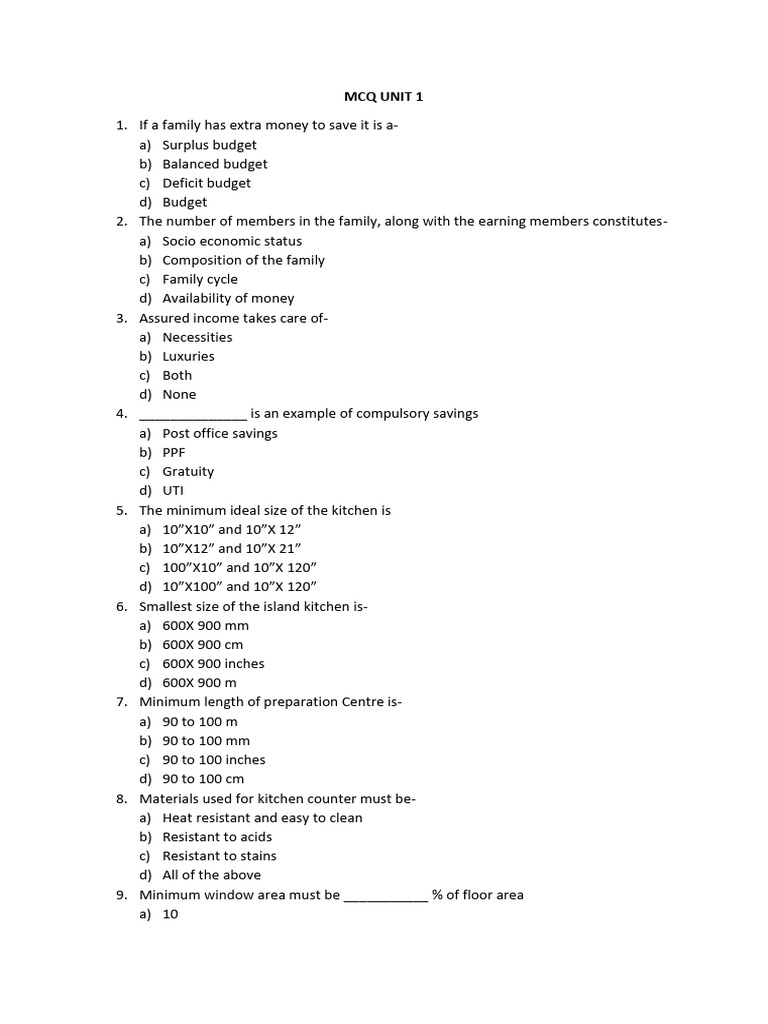 MCQ Unit 1 | PDF | Carpet | Curtain