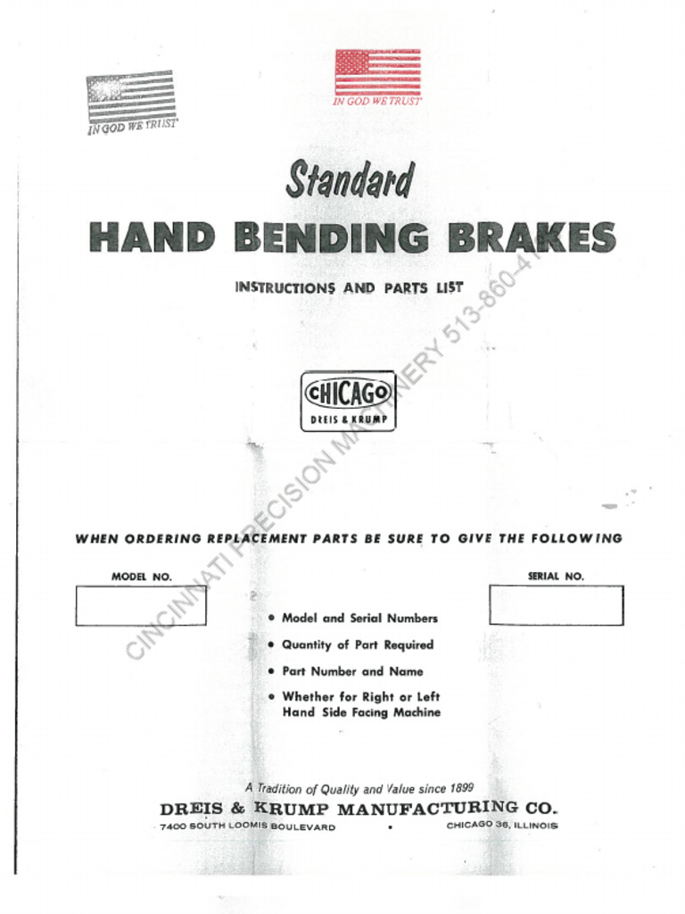 Chicago D&K Hand Bending Brake Instructions - Watermark | PDF