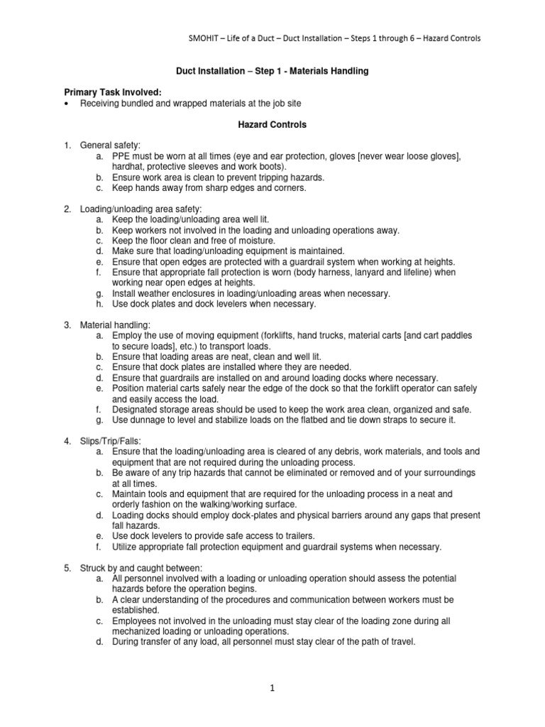 SMOHIT LOD Duct Installation Steps 1 Through 6 Hazard Controls | PDF ...