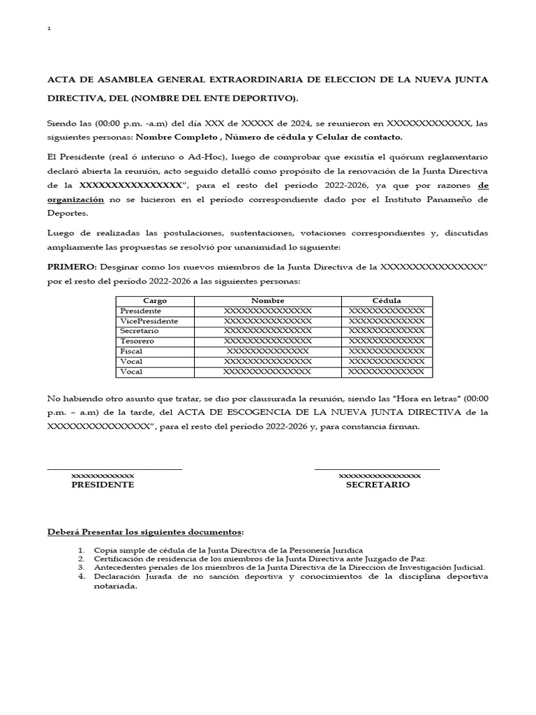 MODELO DE ACTA DE ASAMBLEA GENERAL EXTRAORDINARIA MODIFICADA | Descargar gratis PDF | Gobierno