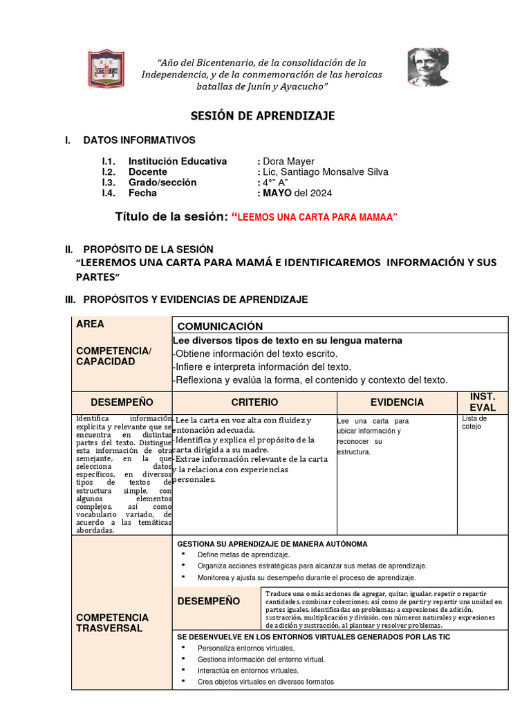 Uaii S5 Comunicacion Sa 3 4to Grado | PDF | Aprendizaje