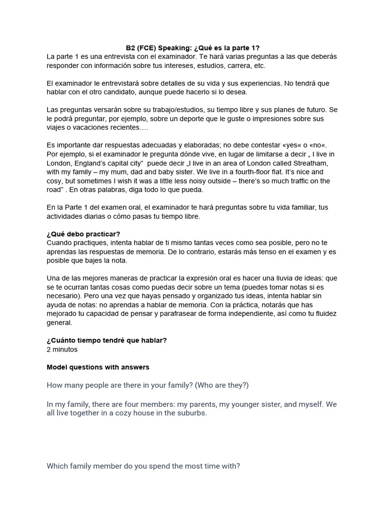 10 Preguntas de examen – Speaking Parte 1 (Entrevista) _ B2 First (FCE ...