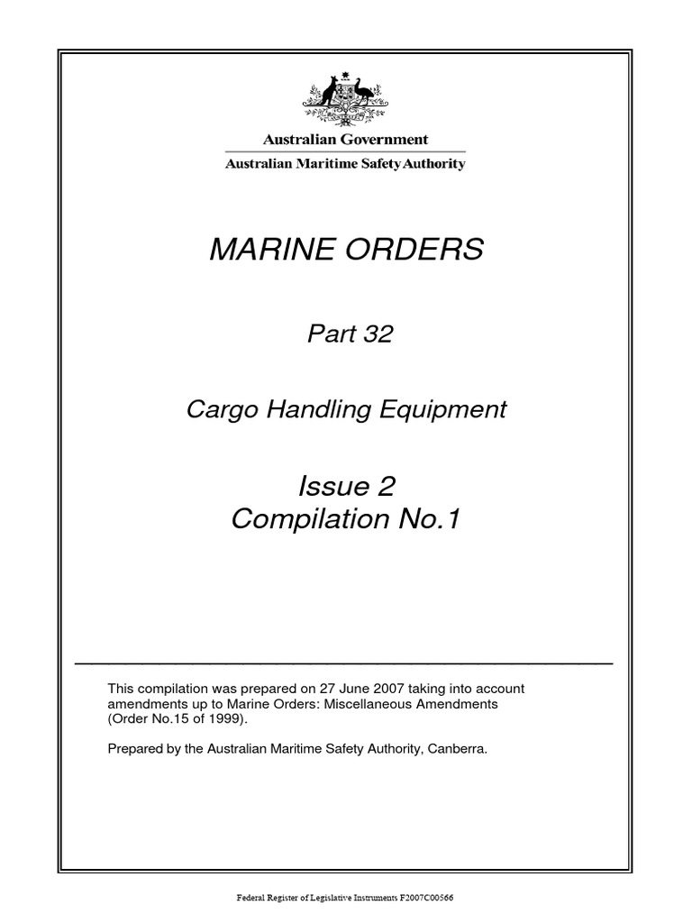 Marine Orders Part 32 (Issue2compilation1) | PDF | Cargo | Crane (Machine)