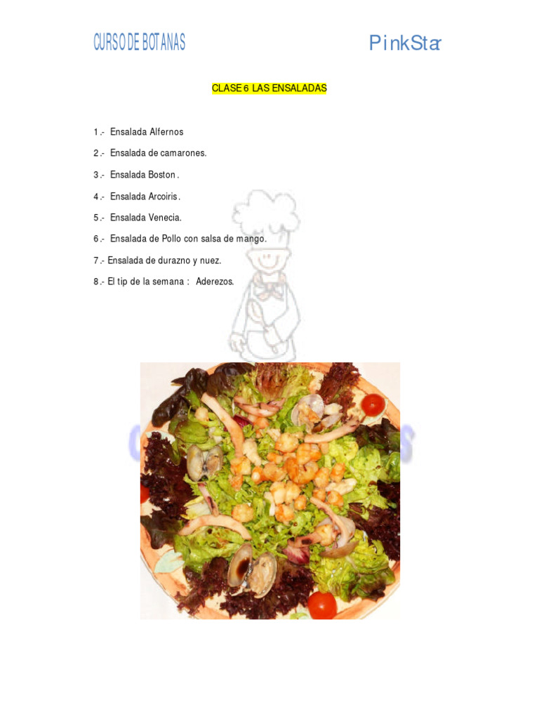 Curso de Botanas - Clase 06 - Las Ensaladas | PDF | ensalada | Mostaza ...