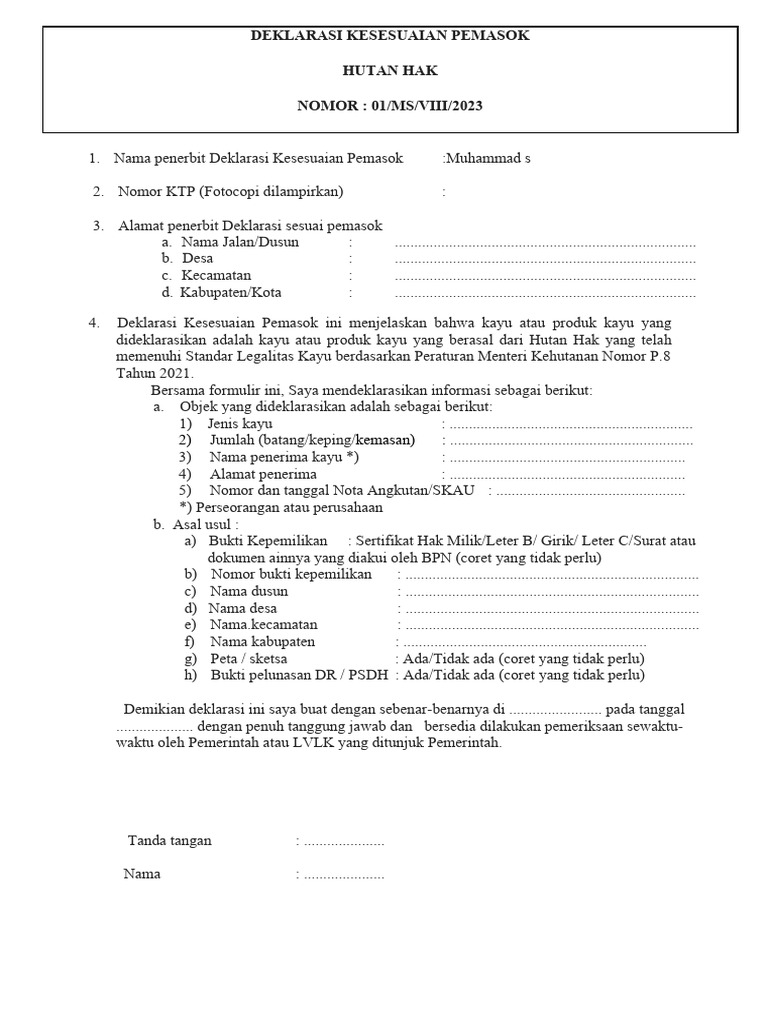 Deklarasi Kesesuaian Pemasok (DKP) | PDF | Griya & Taman