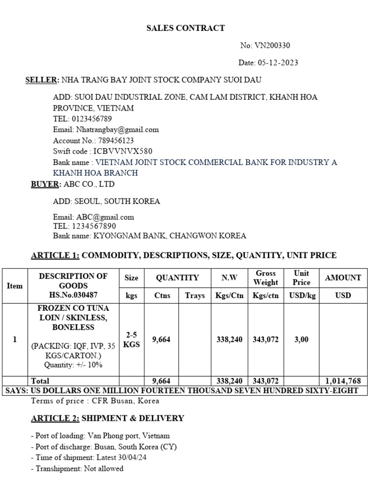 Sales Contract, Packing List, Invoice, BE | PDF | Economies | Business