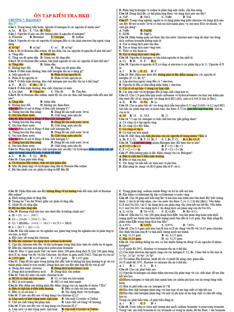 Ôn Tập Kiểm Tra Hkii Chương 4,5,6,7 | PDF