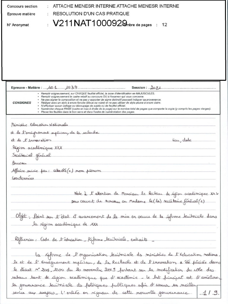 Meilleure Copie Note Cas Pratique Attache Interne 2021 n2 91307 | PDF