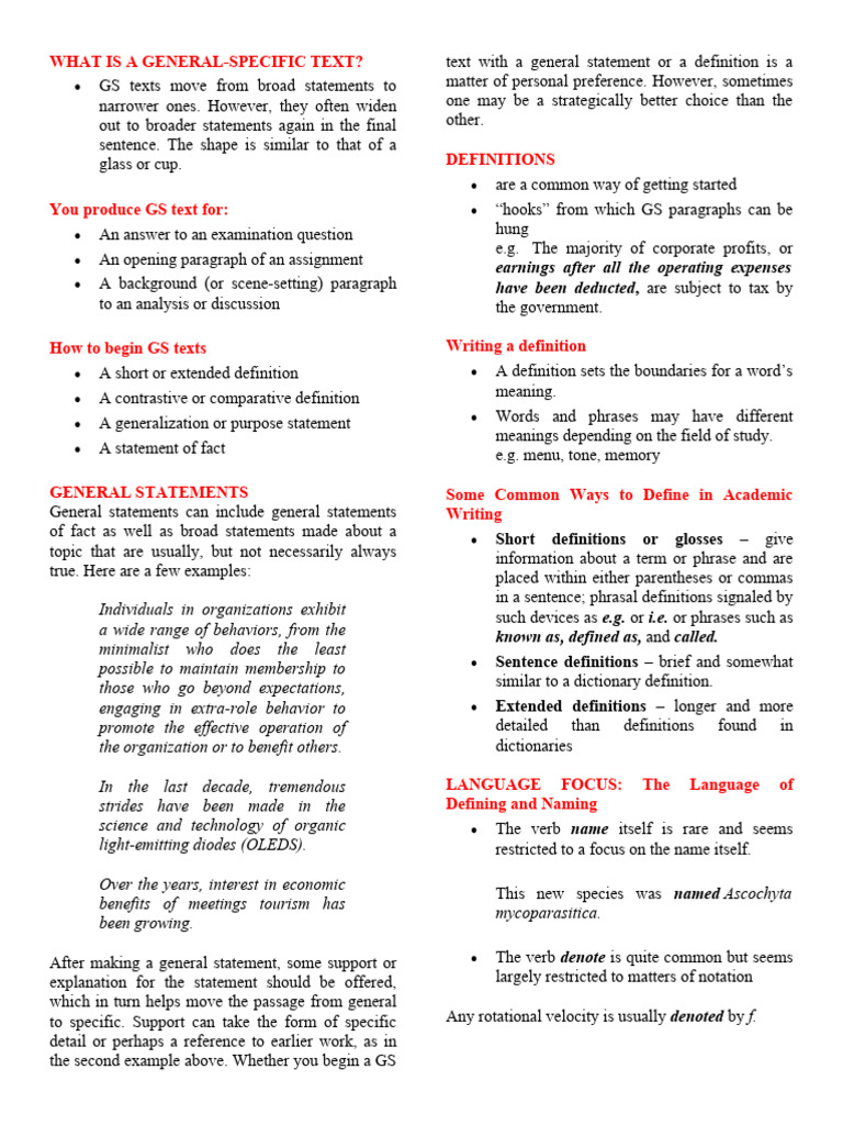 General - Specific | PDF | Verb | Definition