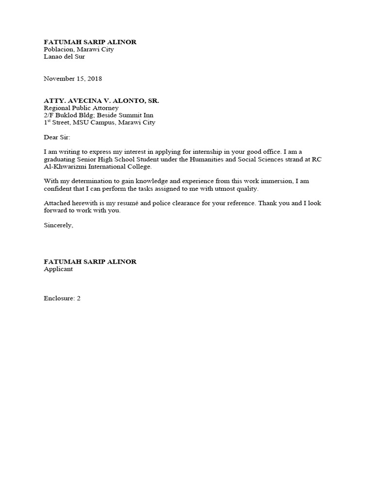 Cover Letter - Work Immersion PAO - 1ST AND 2ND BATCH | PDF