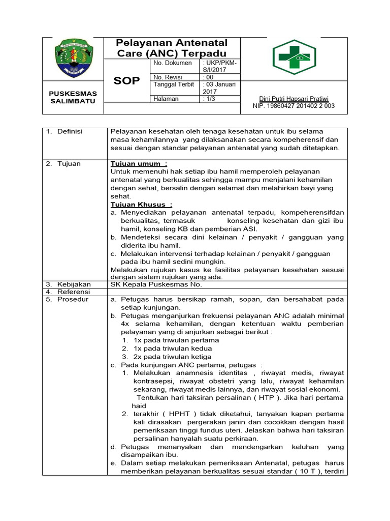 SOP Pelayanan Antenatal Terpadu | PDF | Pengembangan Diri