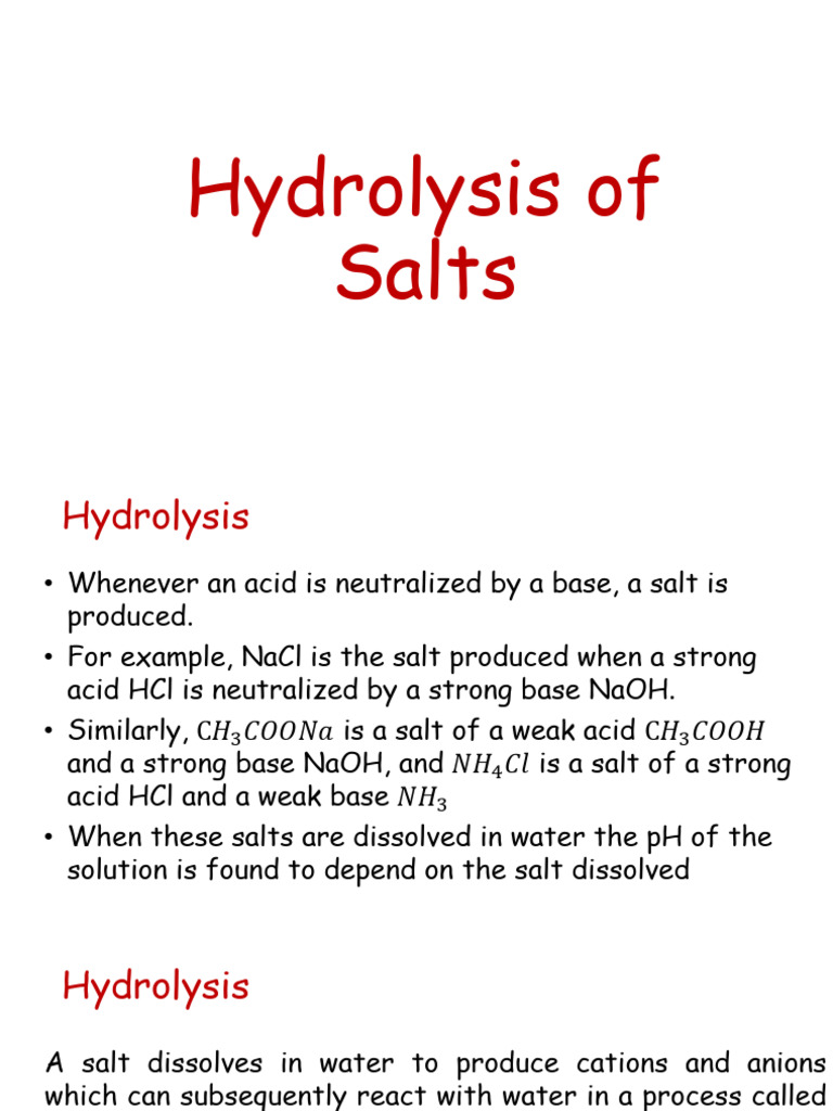 Salt Hydrolysis and pH Prediction | PDF | Acid | Salt (Chemistry)