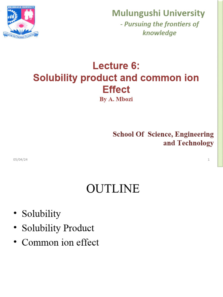 LECTURE 6 - Solubility Product and Common Ion Effect-2019 | PDF | Solubility | Solvation