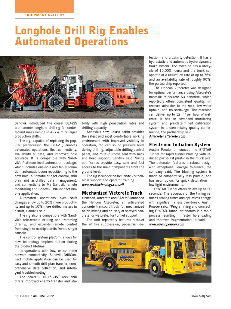 Longhole Drill Rig Enables Automated Operations: Electronic Initiation ...