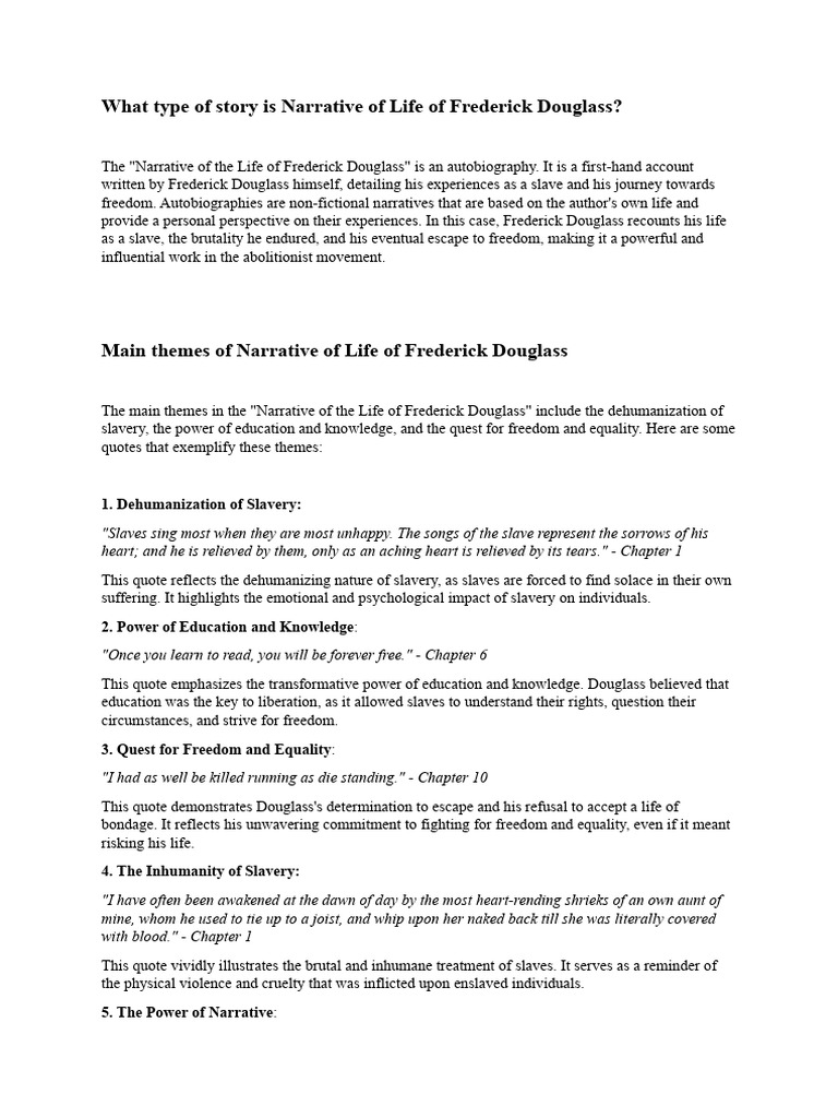 Narrative of Life of Fredrik Douglas Notes | Download Free PDF ...