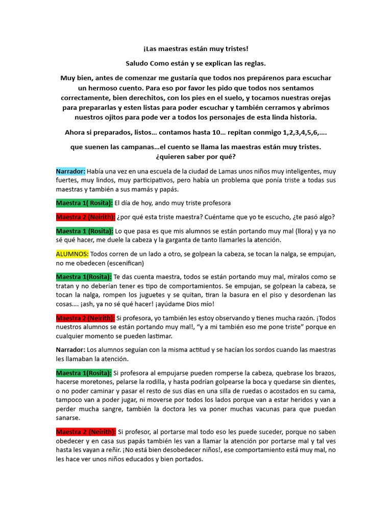 Cuento - Las Maestras Están Muy Tristes | PDF