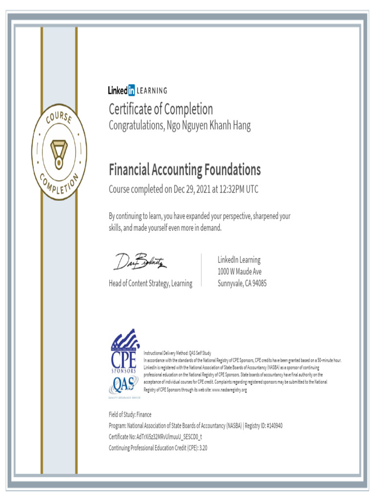 CertificateOfCompletion - Financial Accounting Foundations | PDF