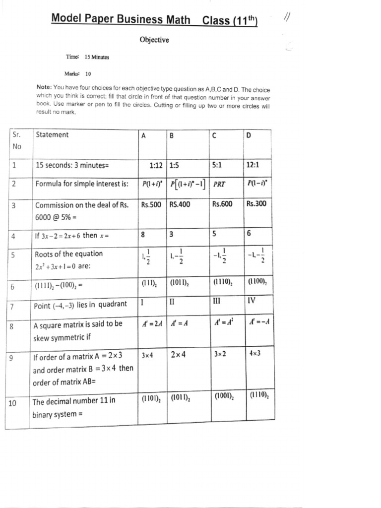 ModelPapers_11th | PDF | Mathematical Concepts | Elementary Mathematics