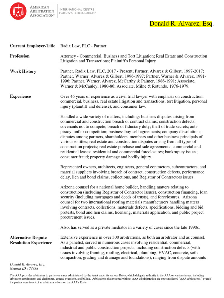 2022-06-24 Arbitrator Resumes | PDF | Mediation | Arbitration