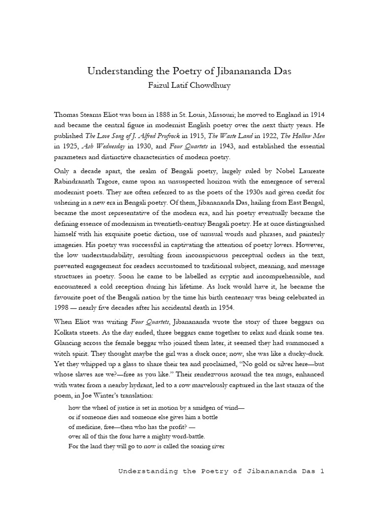 Understanding The Poetry of Jibanananda | PDF | Poetry