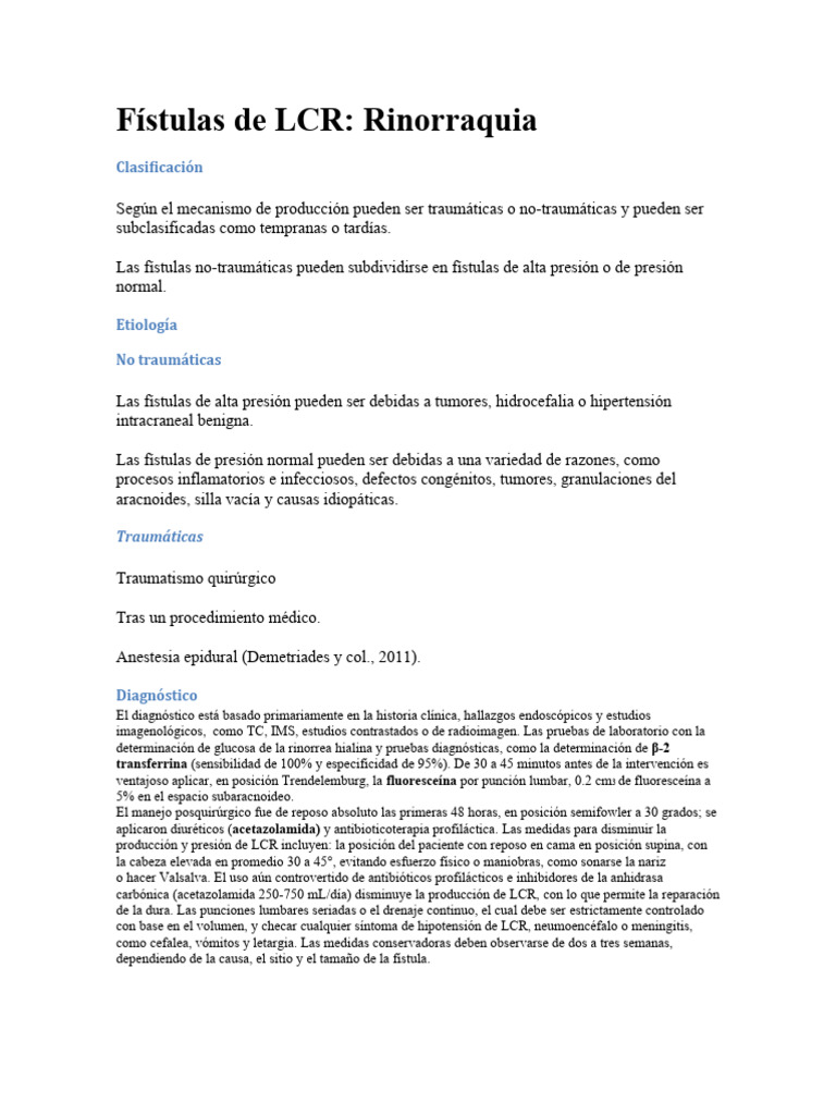 Fístulas de LCR | PDF | Fluido cerebroespinal | Medicina CLINICA