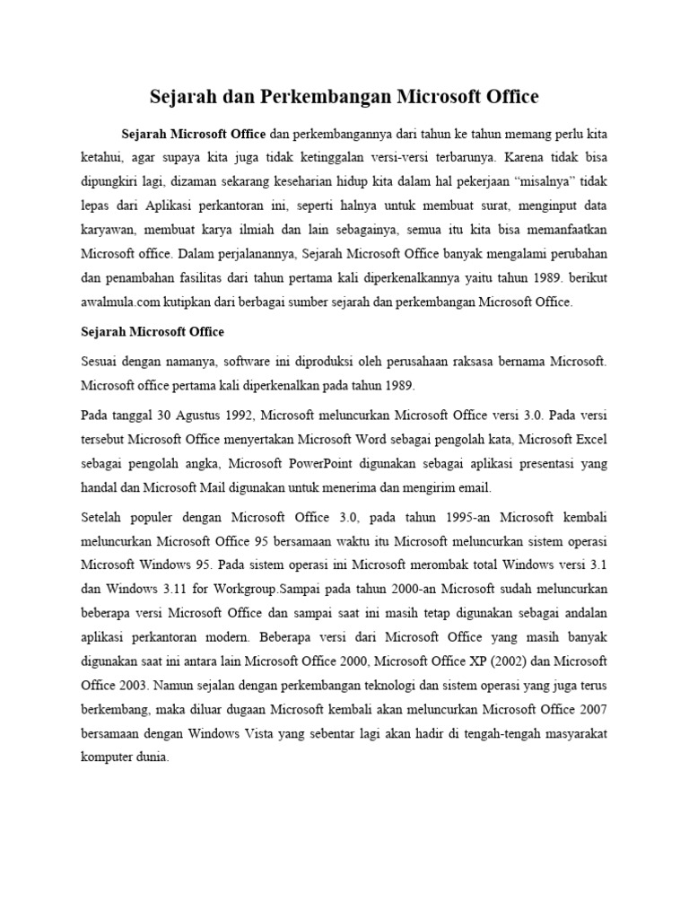 Sejarah dan Perkembangan Microsoft Office | PDF