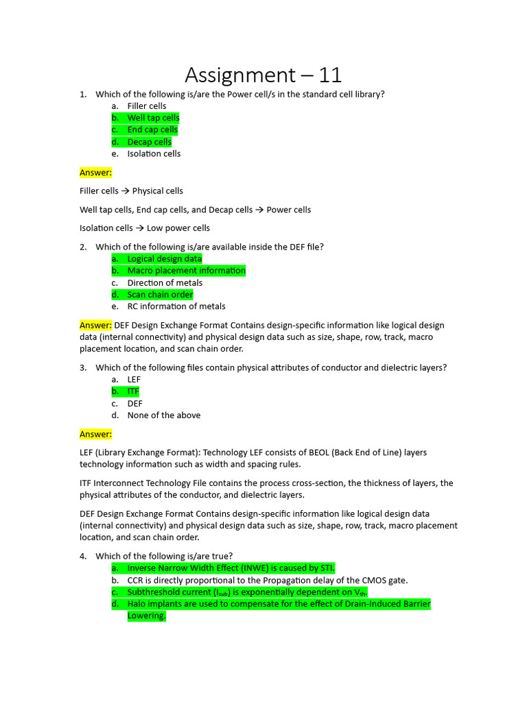 Assignment-11 Final - Solutions | PDF | Cmos | Electrical Circuits
