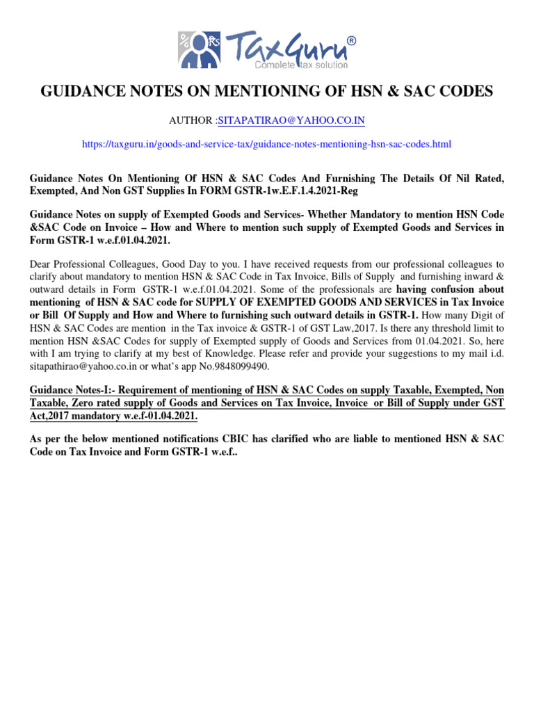 Guidance Notes On Mentioning of HSN & | PDF | Government Finances | Taxes