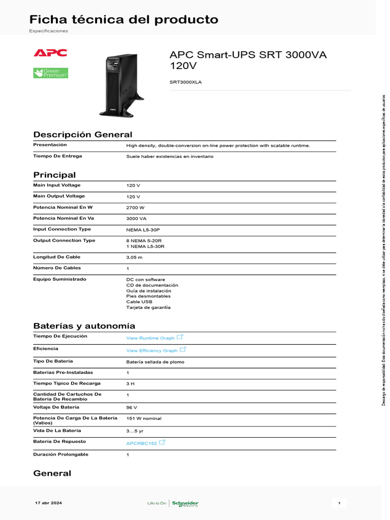 Schneider Electric - SmartUPS-en-línea - SRT3000XLA | PDF | Cantidad ...