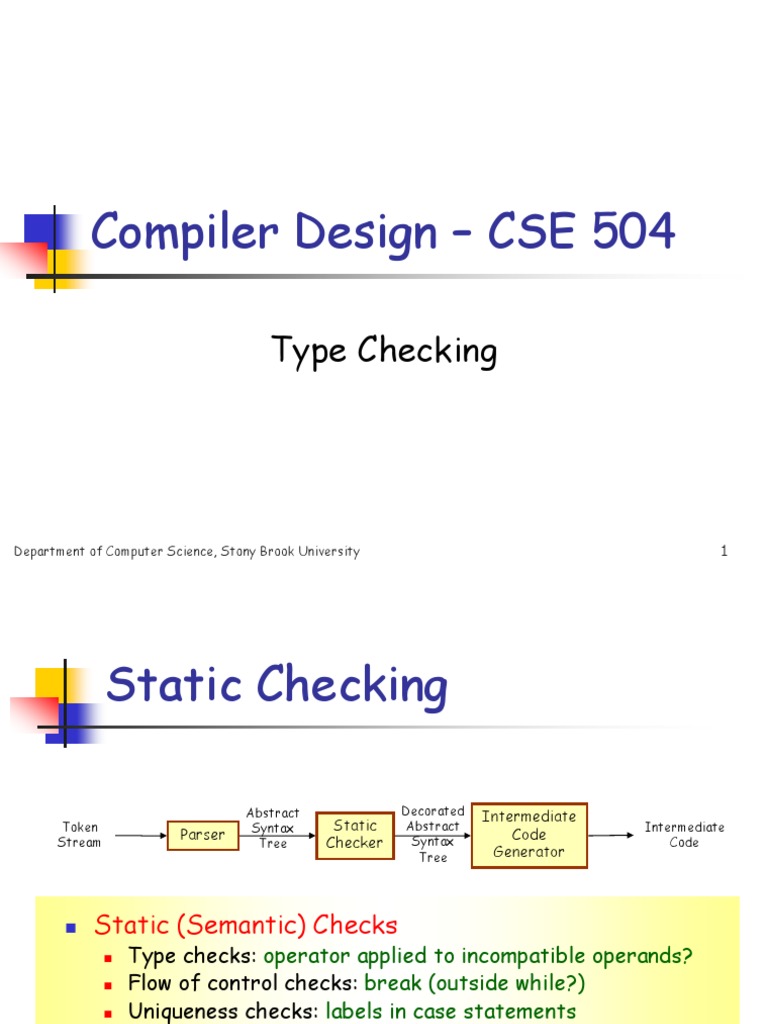 Compiler Design - CSE 504: Type Checking | PDF | Pointer (Computer Programming) | Integer ...