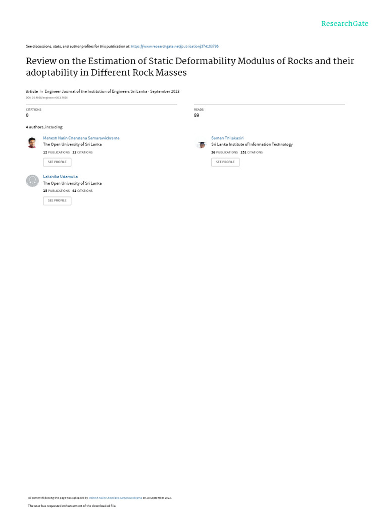 Review On The Estimation of Static Deformability Modulus of Rocks and ...